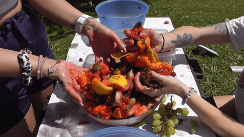 Mia & Doro - Messy Fruit Salad: GirlsLoveCrushing.com