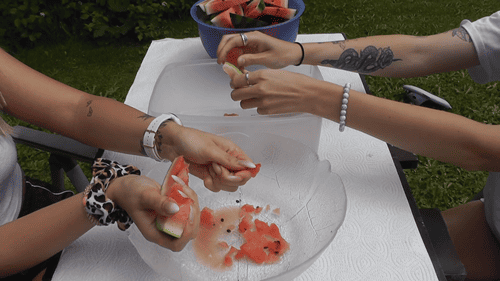 Mia & Doro - Messy Fruit Salad: GirlsLoveCrushing.com