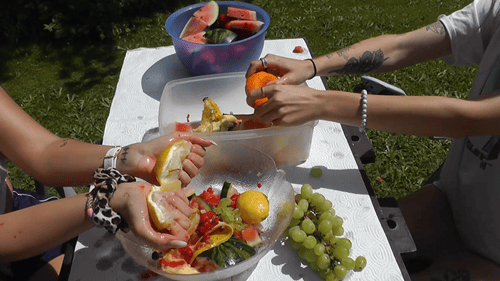 Mia & Doro - Messy Fruit Salad: GirlsLoveCrushing.com