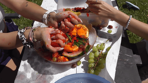 Mia & Doro - Messy Fruit Salad: GirlsLoveCrushing.com